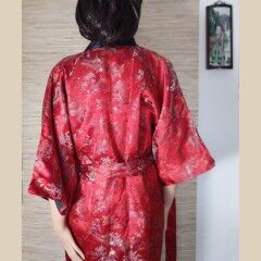 Womens Vintage Chinese Robe Embroidered Silk in Red Purple and White